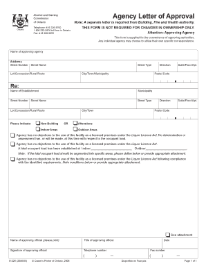 Fillable Online (0122) Agency Letter of Approval (2006/05) - Alcohol ...