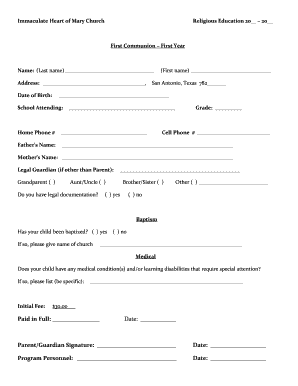 Fillable Online Date: Parent/Guardian Signature - Immaculate Heart of ...