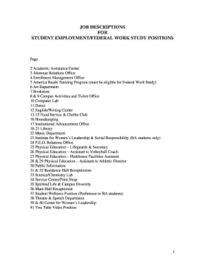 Fillable Online STUDENT EMPLOYMENT/FEDERAL WORK STUDY POSITIONS Fax ...