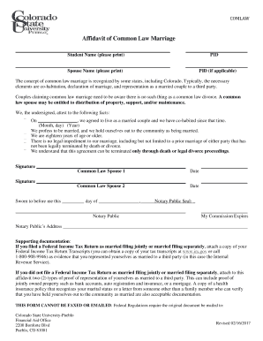 Fillable Online Affidavit of Common Law Marriage (COMLAW) - CSU-Pueblo ...