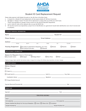 Fillable Online Student ID Card Replacement Request Fax Email Print ...