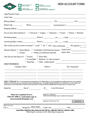 Fillable Online NEW ACCOUNT FORM - White Paper Fax Email Print - pdfFiller