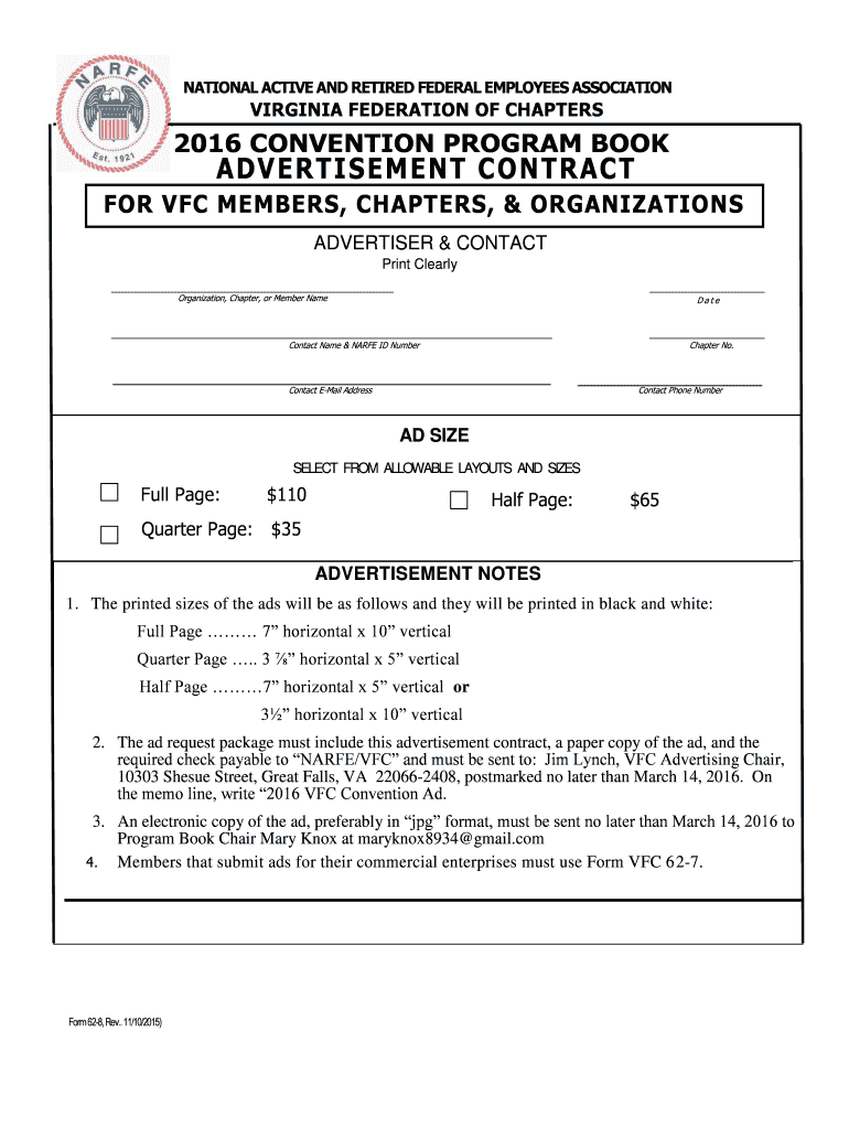 Fillable Online VFC 62-8 Ad Contract Member and Chapter (Fillable ...