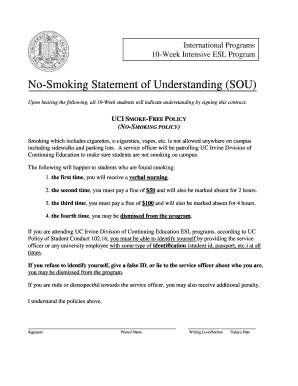 Fillable Online No-Smoking Statement of Understanding (SOU) - UCI ...