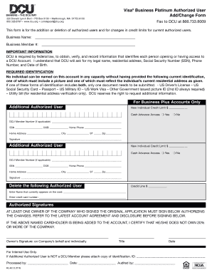 Fillable Online Business Visa Authorized User Add/Change Form. Business ...