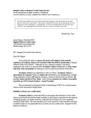 Fillable Online Sample letter to request Credit Union Service. Digital ...