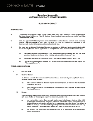Fillable Online Commonwealth Vault. Rules and Conduct Fax Email Print ...