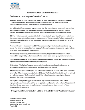 Fillable Online NOTICE OF BILLING & COLLECTION PRACTICES Fax Email ...