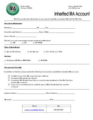 Fillable Online Inherited IRA Account Checklist - The IRA Club Fax ...
