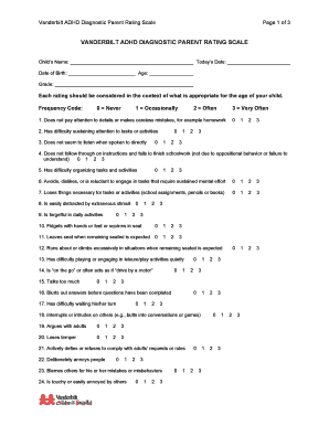 Fillable Online Vanderbilt ADHD Parent Rating Scale.doc Fax Email Print ...