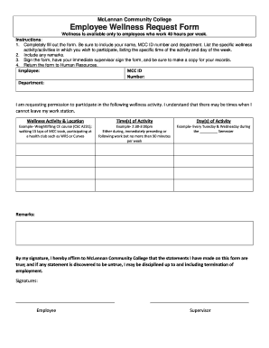 Fillable Online Employee Wellness Request Form - McLennan Community ...
