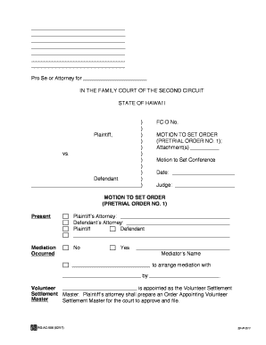 Fillable Online Motion to Set Order (Pretrial Order No. 1) Fax Email Print - pdfFiller