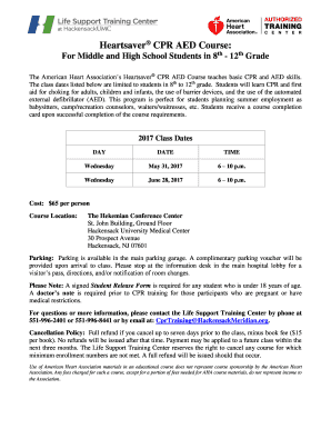 Fillable Online Heartsaver CPR AED Course - Hackensack University ...