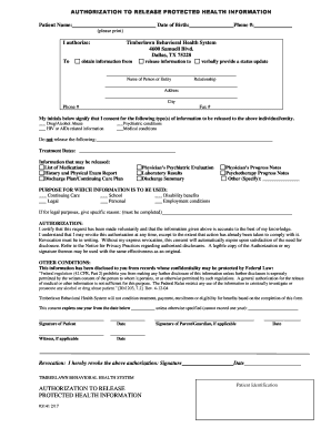 Fillable Online Release of Information - Timberlawn Mental Health ...