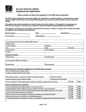 Fillable Online Excess General Liability Supplemental Application Fax ...