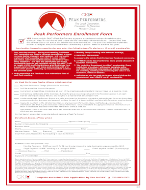 Fillable Online Peak Performers Enrollment Form - GKIC Fax Email Print ...