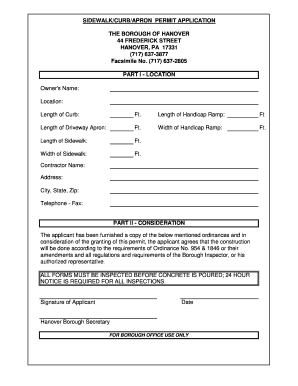 Fillable Online Sidewalk Permit Application - Hanover Borough Fax Email ...