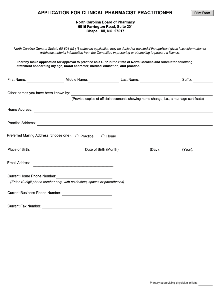 Fillable Online Clinical Pharmacist Practitioner Application for Approval Fax Email Print ...