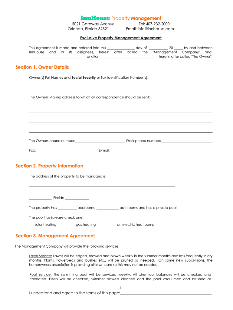Fillable Online Printable Property Management Package - InnHouse ...