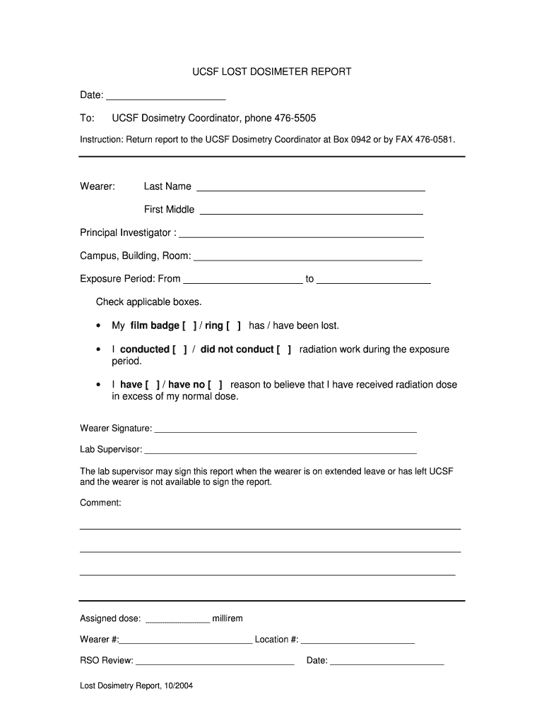 Fillable Online Lost Dosimeter Report 10.04.doc Fax Email Print - pdfFiller