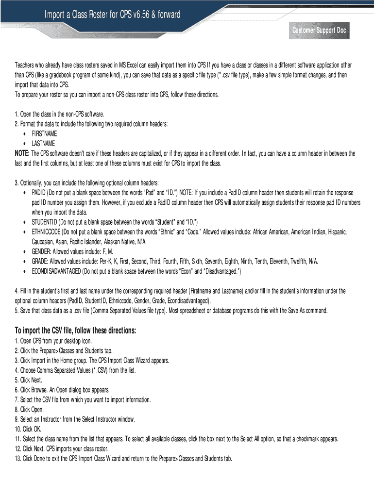 Fillable Online Import a Class Roster for CPS v6 Fax Email Print - pdfFiller