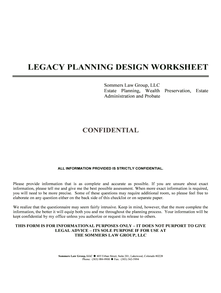 Fillable Online legacy planning design worksheet ...