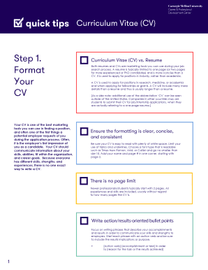 Fillable Online quick tips Curriculum Vitae (CV) Fax Email Print ...