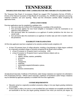 Fillable Online The Tennessee State Board of Accountancy (Board) has ...