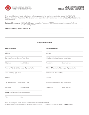 Fillable Online gTLD OBJECTION FORM STRING CONFUSION OBJECTION Party ...