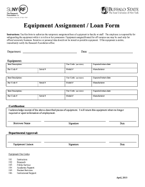Fillable Online Equipment Assignment / Loan Form - Sponsored Programs ...