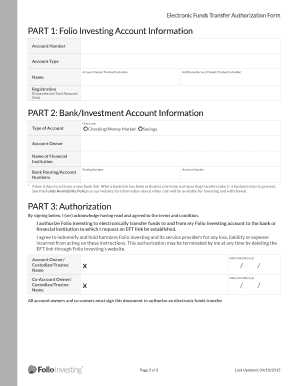Fillable Online Use this form to set up an Electronic Funds Transfer ...