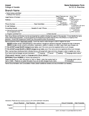 Fillable Online Branch Name Submission Form - Avacal College of Heralds Fax Email Print - pdfFiller