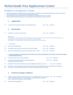 Fillable Online Checklist for a visa application Tourism Fax Email ...