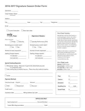 Fillable Online 2016-2017 Signature Season Order Form - Signature ...