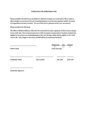 Fillable Online Credit Card on File Authorization Form - Melanie D ...