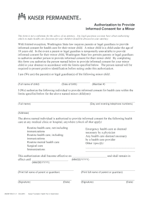 Fillable Online Authorization to Provide Informed Consent for a Minor ...