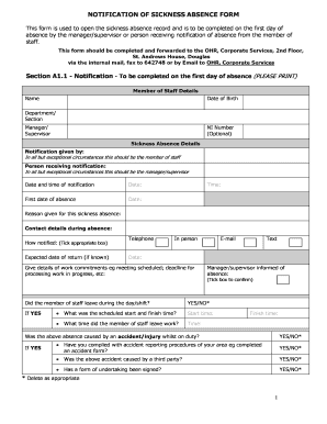 Fillable Online NOTIFICATION OF SICKNESS ABSENCE FORM Fax Email Print ...