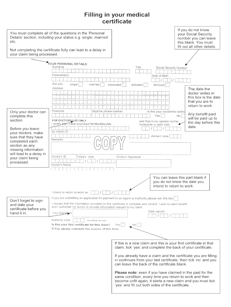 Fillable Online Instructions for Medical Certificate form Fax Email ...