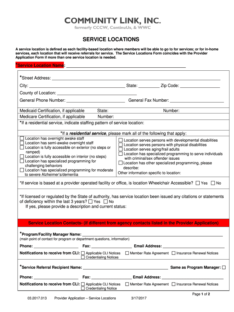 Fillable Online SERVICE LOCATIONS Fax Email Print - pdfFiller