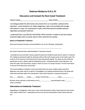 Fillable Online Root Canal Consent Form - Shahram Modarres, DDS Fax ...