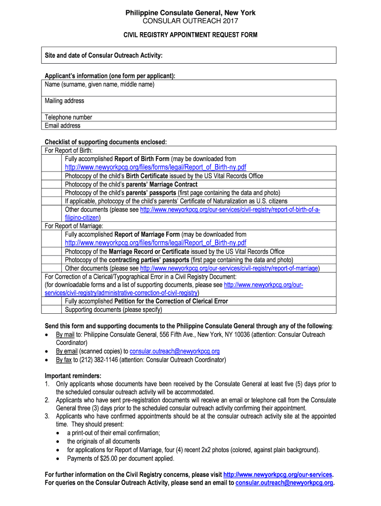 Fillable Online CIVIL REGISTRY APPOINTMENT REQUEST FORM Fax Email Print ...