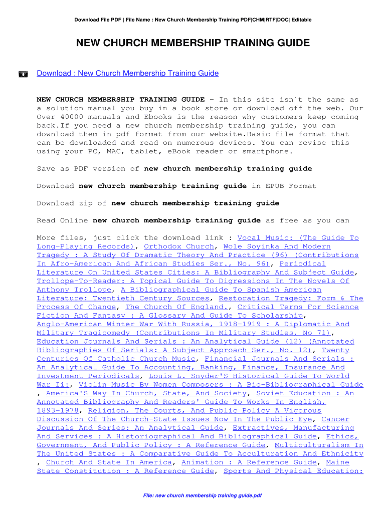 Fillable Online New Church Membership Training Guide. New Church ...