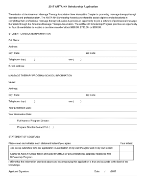 Fillable Online 2017 AMTA-NH Scholarship Application - American Massage ...