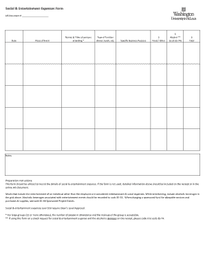 Fillable Online financialservices wustl Social & Entertainment Expenses ...