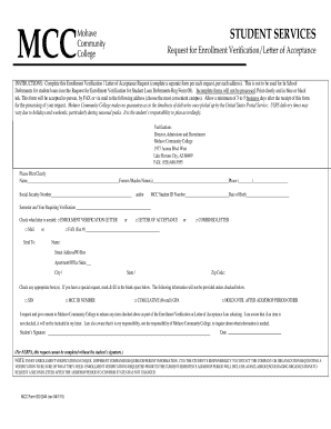 Fillable Online Request for Enrollment Verification or Letter of Acceptance - Mohave ... Fax ...