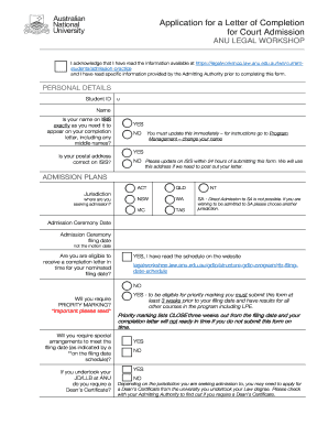 Fillable Online Application for completion letter (190.56 KB) - ANU ...