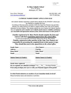 Fillable Online catholic parish subsidy application 2016/2017 - The St. Mary ... Fax Email Print ...