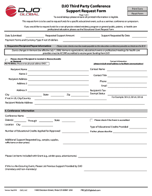 Fillable Online DJO Third Party Conference Support Request Form - DJO ...