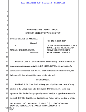 Fillable Online ORDER DENYING DEFENDANT'S 28 U.S.C. 2255 MOTION AND ... Fax Email Print - pdfFiller