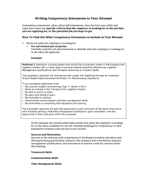 Fillable Online Writing Competency Statements in Your R sum - Grow ...